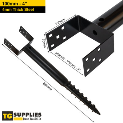 Heavy Duty Black Galvanised Ground Screw Post Anchor Ground Post Spike ...