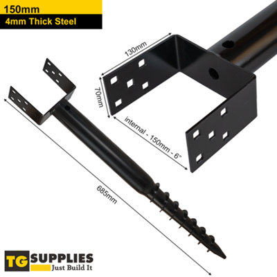 Heavy Duty Black Galvanised Ground Screw Post Anchor Ground Post Spike ...