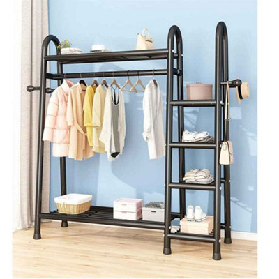 Heavy Duty Black Metal 4ft Long x 5ft Tall Clothes Rail With Hooks and ...