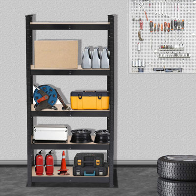 Heavy Duty Black Metal Garage Shelving Unit Shed Storage Shelves ...