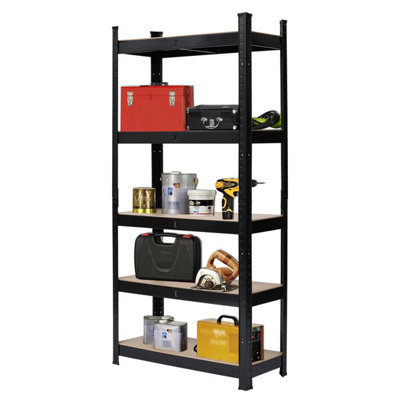 Heavy Duty Black Metal Garage Shelving Unit Shed Storage Shelves ...