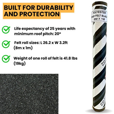 Heavy-Duty Black Polyester Shed Roofing Felt (8m x 1m) - Premium Roof ...