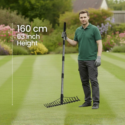 Heavy-Duty Bow Rake - Gardening Tool with 17 Tines, 160 cm Adjustable ...