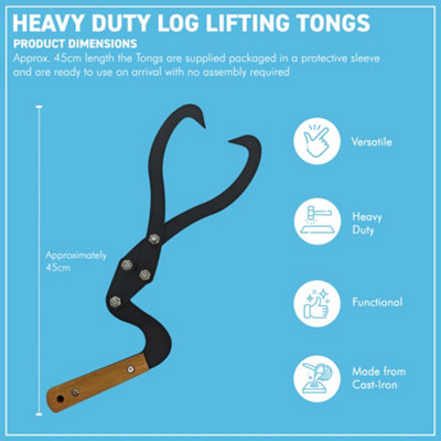 Heavy Duty Cast Iron Log Lifting Tongs Firewood Tongs with pincer ...