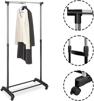 Heavy Duty Clothes Rail on Wheels, Portable & Adjustable Garment Rack ...