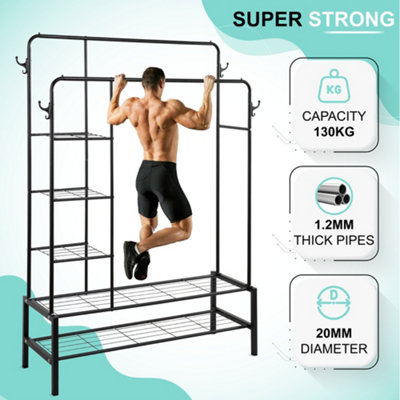 Heavy Duty Clothes Rail, Strong & Sturdy 130KG Metal Black With Shoe ...