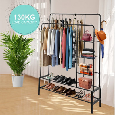 Heavy Duty Clothes Rail, Strong & Sturdy 130KG Metal Black With Shoe ...