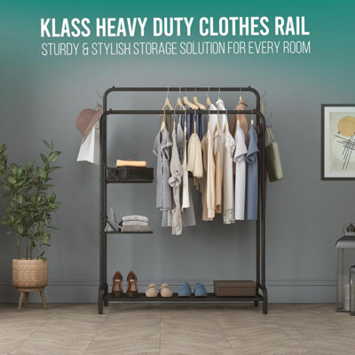 Heavy Duty Clothes Rail, Sturdy 100KG Black Metal Clothes Rack With ...