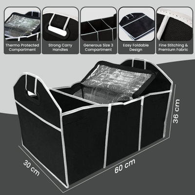 Heavy Duty Collapsible Car Boot Organiser With Cooler Compartment Tidy ...