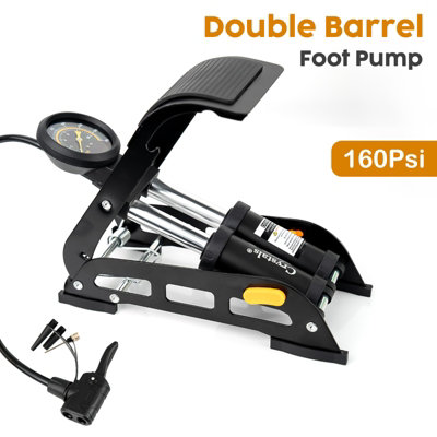 Heavy Duty Double Barrel Foot Pump Inflator for Bike, Motorbike, Car ...