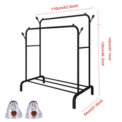 Heavy Duty Double Black Metal Clothes Rail & Garment Hanging Rack with ...