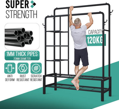 Heavy Duty Dual Metal Clothes Rail Stand with Shelves Hanging Storage ...
