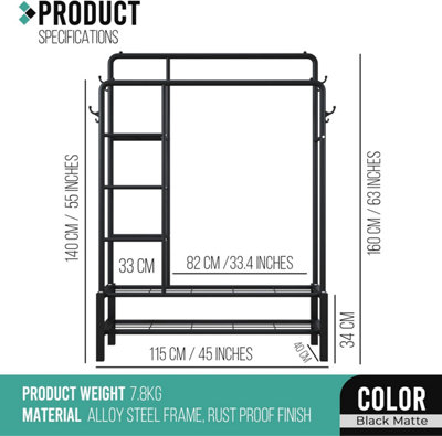 Heavy Duty Dual Metal Clothes Rail Stand with Shelves Hanging Storage ...