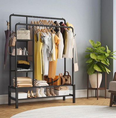 Heavy Duty Dual Metal Clothes Rail Stand with Shelves Hanging Storage ...
