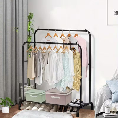 Heavy Duty Dual Metal Clothes Rail Stand with Shoe Racks Display Stand ...