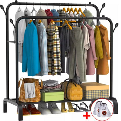 Heavy Duty Dual Metal Clothes Rail Stand with Shoe Racks Display Stand ...