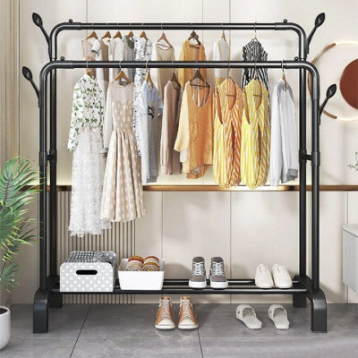 Heavy Duty Dual Metal Clothes Rail Stand with Shoe Racks Display Stand ...