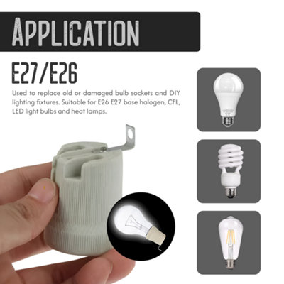 Heavy Duty E26/E27 Ceramic Light Bulb Socket High Temp Porcelain Lamp ...