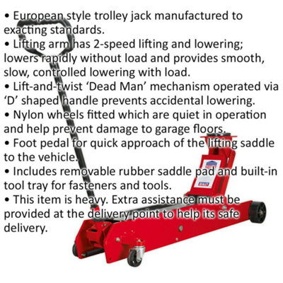 HEAVY-DUTY EUROPEAN STYLE TROLLEY JACK WITH 10 TONNE CAPACITY AND FOOT ...