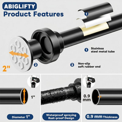 Heavy Duty Extendable Shower Curtain Rod - No-Drill Tension Pole, Matte ...