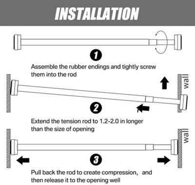 Heavy Duty Extendable Shower Curtain Tension Rod, No Drill Telescopic ...