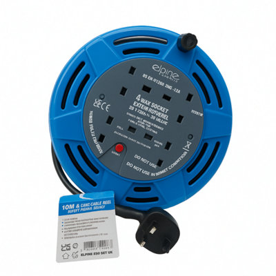 Heavy Duty Extension Lead Reel 4 Way Socket 10M Cable Mains Power Cord ...
