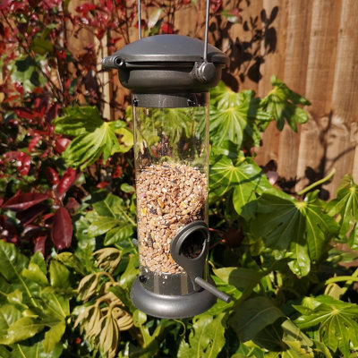 Heavy Duty Flick and Click 2 Port Garden Wild Bird Hanging Pewter Metal ...