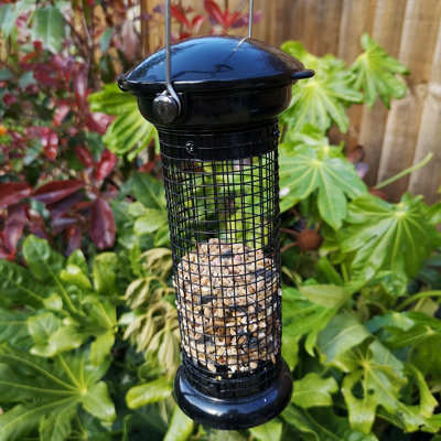 Heavy Duty Flick and Click Garden Wild Bird Hanging Black Metal Peanut ...