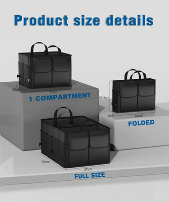 Heavy Duty Foldable Car Boot Organiser - Multi-Compartment Storage Tidy