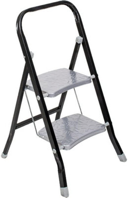 Heavy Duty Folding 2 Step Ladder With Non Slip Feet Metal Steel Home ...