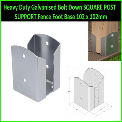 Heavy Duty Galvanised Bolt Down SQUARE POST SUPPORT Fence Foot Base ...
