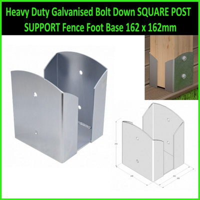 Heavy Duty Galvanised Bolt Down SQUARE POST SUPPORT Fence Foot Base ...