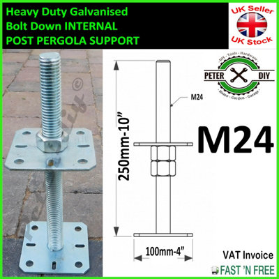 HEAVY DUTY Galvanised INTERNAL PERGOLA SUPPORT Adjustable 250mm 10 ...