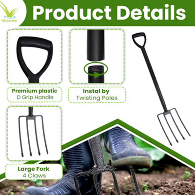 Heavy Duty Garden Border Digging Fork 4 Prong Carbon Steel Head, D ...
