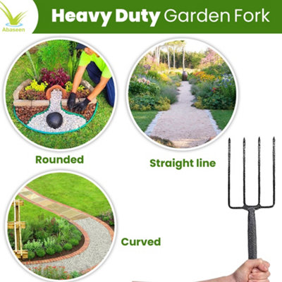 Heavy Duty Garden Border Digging Fork 4 Prong Carbon Steel Head, D ...