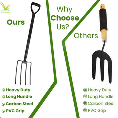 Heavy Duty Garden Border Digging Fork 4 Prong Carbon Steel Head, D ...