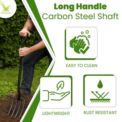 Heavy Duty Garden Border Digging Fork 4 Prong Carbon Steel Head, D ...