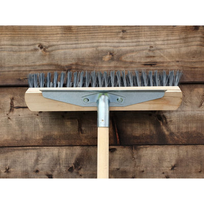 Heavy Duty Garden Broom Outdoor 40 cm / 15.5 in Stiff Hard Brush & Metal Scraper for Sweeping ...