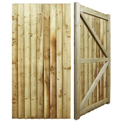 Heavy Duty Garden Gate H.6ft x W.3ft Feather Edge Flat Top Treated ...