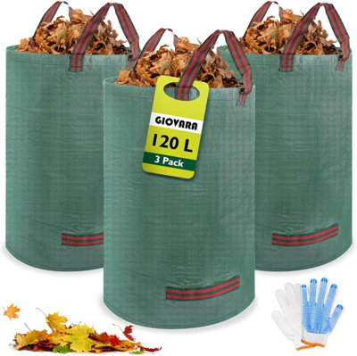 Heavy Duty Garden Waste Bags 120L x 3 Reinforced Reusable Sacks with ...