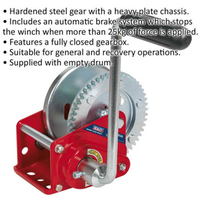 Heavy-Duty Geared Hand Winch with Automatic Brake - 540kg Capacity