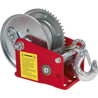Heavy-Duty Geared Hand Winch with Brake and Cable - 540kg Load Capacity