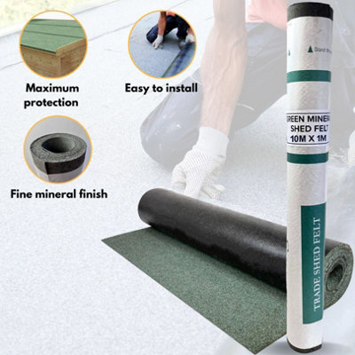 Heavy-Duty Green Mineral Shed Roofing Felt (10m x 1m) - Premium Roof ...