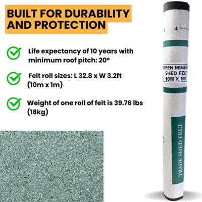 Heavy-Duty Green Mineral Shed Roofing Felt (10m x 1m) - Premium Roof ...