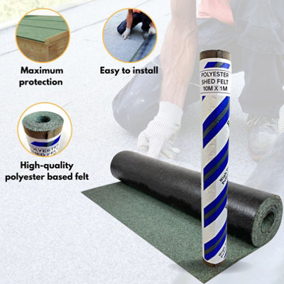 Heavy-Duty Green Polyester Shed Roofing Felt (10m x 1m) - Premium Roof ...