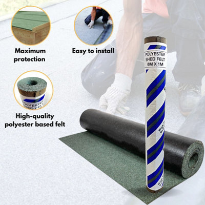 HEAVY-DUTY GREEN POLYESTER SHED ROOFING FELT (8M X 1M) - PREMIUM ROOF ...