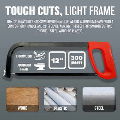Heavy Duty Hacksaw 300Mm Durable Handle Blade Tool 24 Tpi Lightweight ...