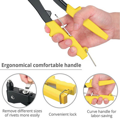 HEAVY DUTY HAND RIVET GUN 4 HEAD NOZZLE RIVETER PLUS 1000 ASSORTED POP ...