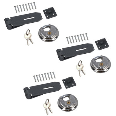 Heavy Duty Hasp and Staple Security Set With 70mm Circular Padlock 3pk ...