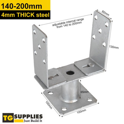 Heavy Duty Hot Dip Galvanised Adjustable 140-200mm Bolt Down Pergola ...